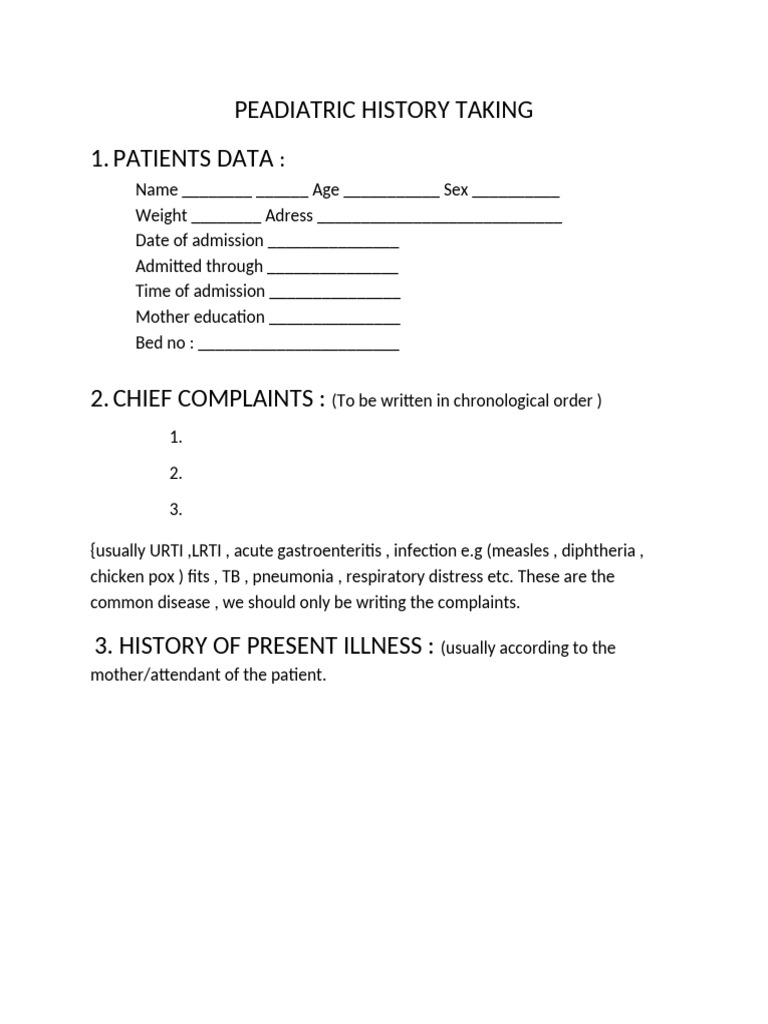 Peadiatric History Taking 1 | PDF | Public Health | Diseases And Disorders