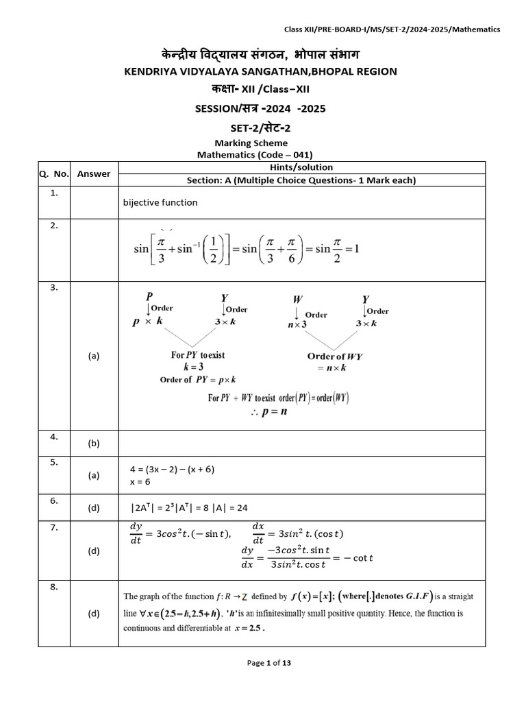 Class XII Mathematics Pre-Board Set 2 | PDF | Equations | Mathematics