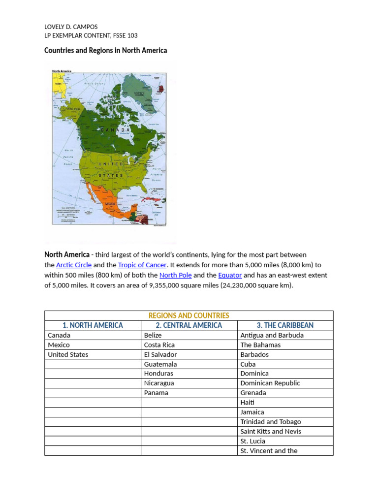 Countries and Regions in North America LP EXEMPLAR 1 | PDF | South ...