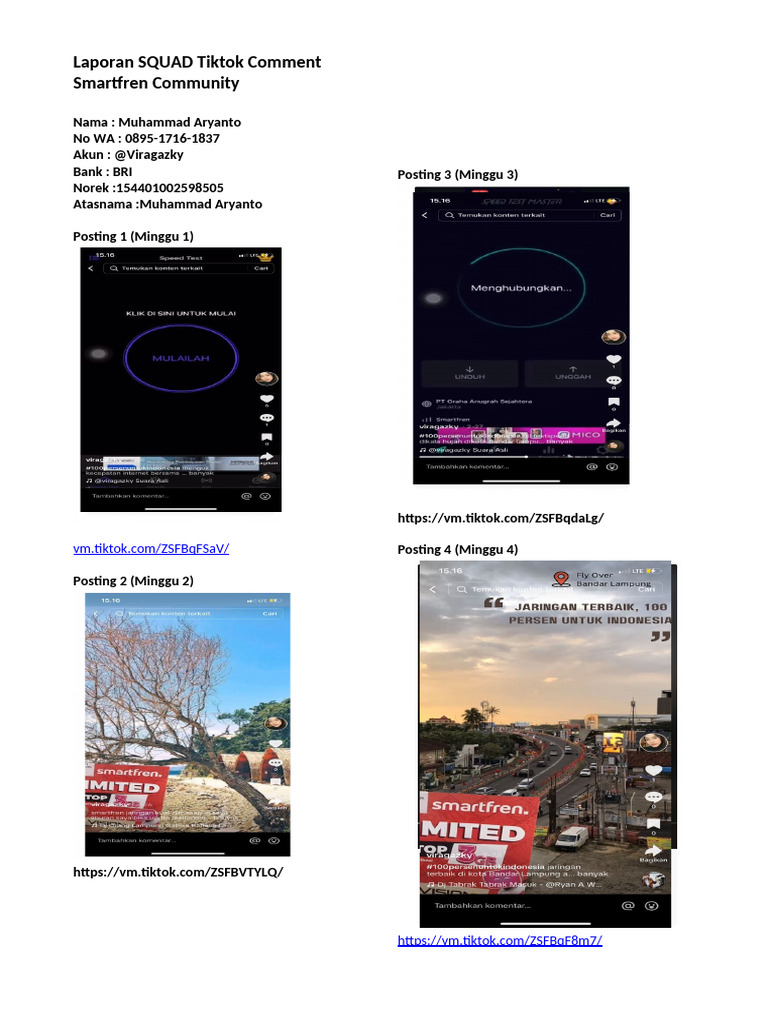 Muhammad Aryanto Report Squad tIKTOK - Comment | PDF