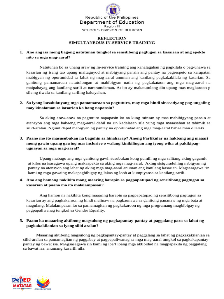 REFLECTION Gender Equality | PDF