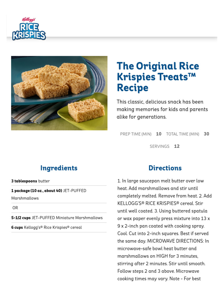 The Original Rice Krispies Treats™ Recipe | PDF