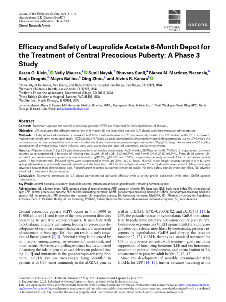 CPP Treatment with Leuprolide Acetate | PDF | Dose (Biochemistry ...