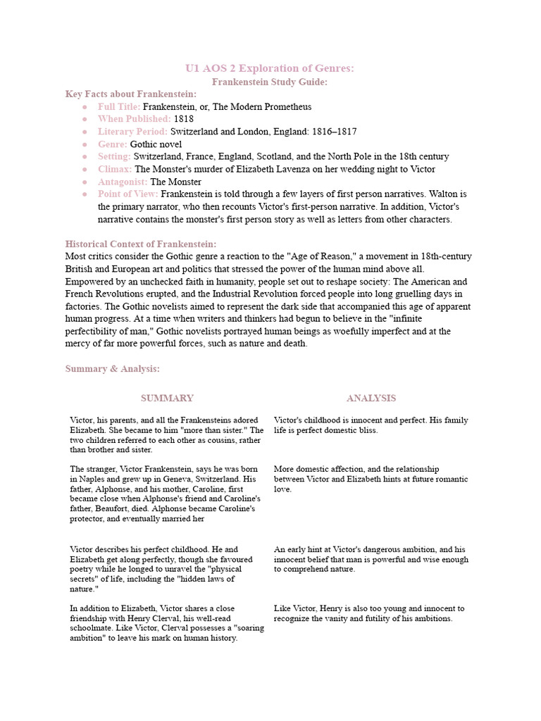 Frankenstien Study Guide | PDF | Frankenstein