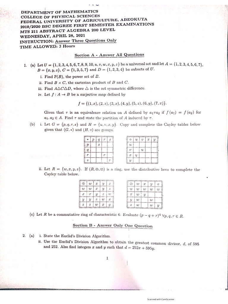 MTS 200L First Semester Past Question | PDF