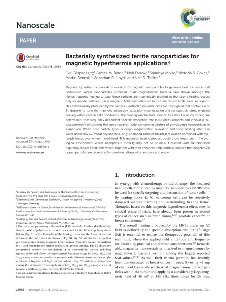 Nanoscale: Bacterially Synthesized Ferrite Nanoparticles For Magnetic ...