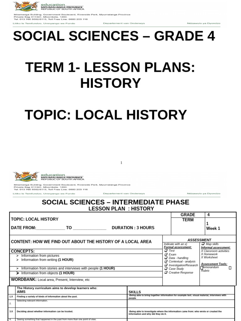 Grade 4 Local History Lesson Plans | PDF | Educational Assessment ...