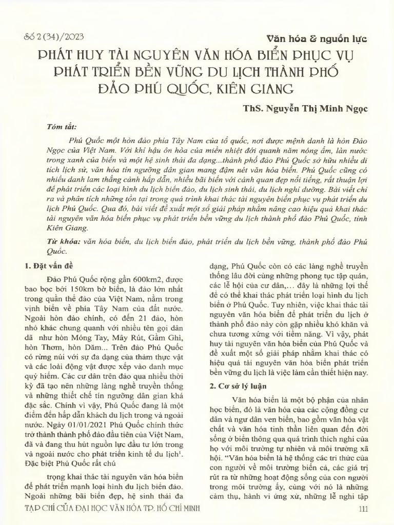 Phat Huy Van Hoa Bien Phuc Vu Du Lich Phu Quoc | PDF
