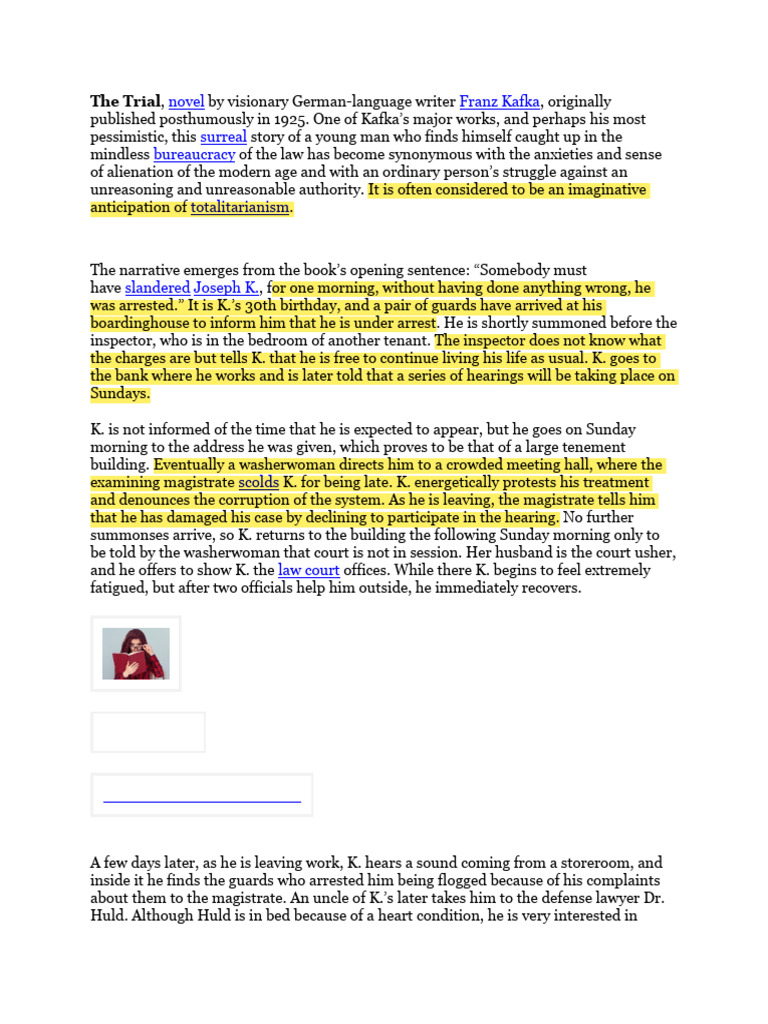 The Trial summary | PDF | The Trial