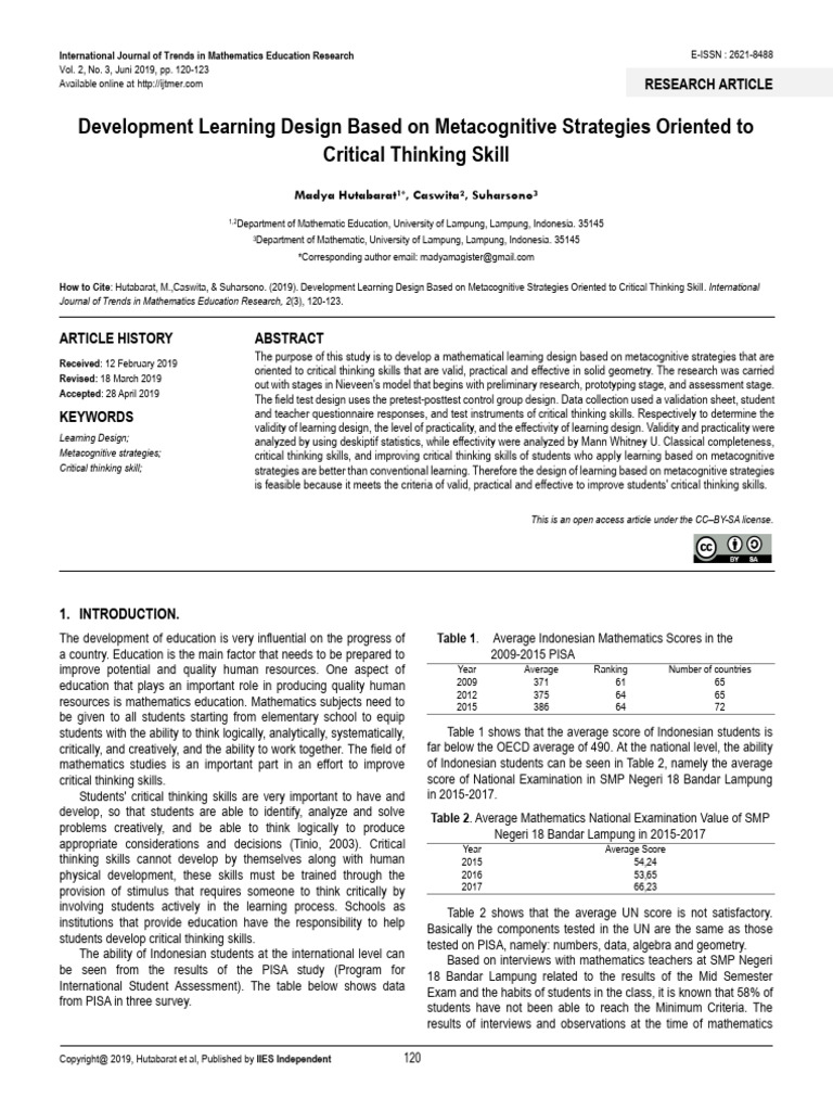 Kel 1 - Development Learning Design Based On Metacognitive Strategies Oriented To | PDF ...