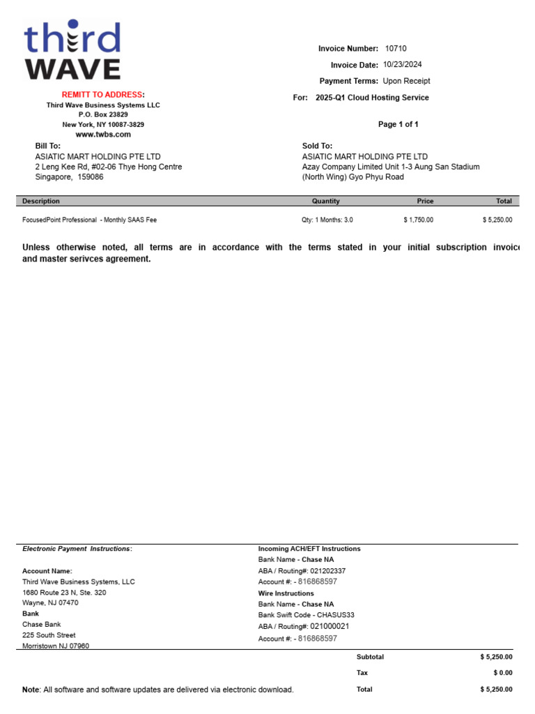 Third Wave Subscription Invoice - 10710-Q1-2025 | PDF | Invoice ...