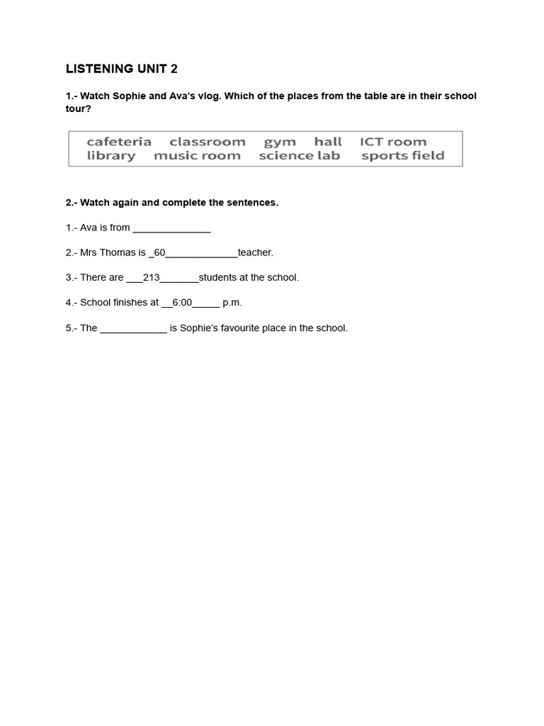 Jahziel Sanchez de Leon Gonzalez - LISTENING ACTIVITY 2 Ava's Vlog | PDF