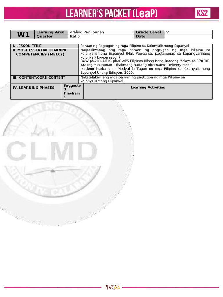 LeaP-AP-G5-Week 1-Q3892 | PDF