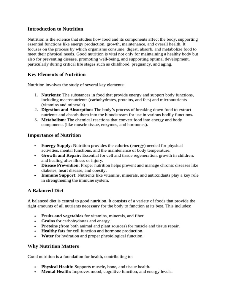 Introduction to Nutrition | PDF | Nutrition | Diet & Nutrition