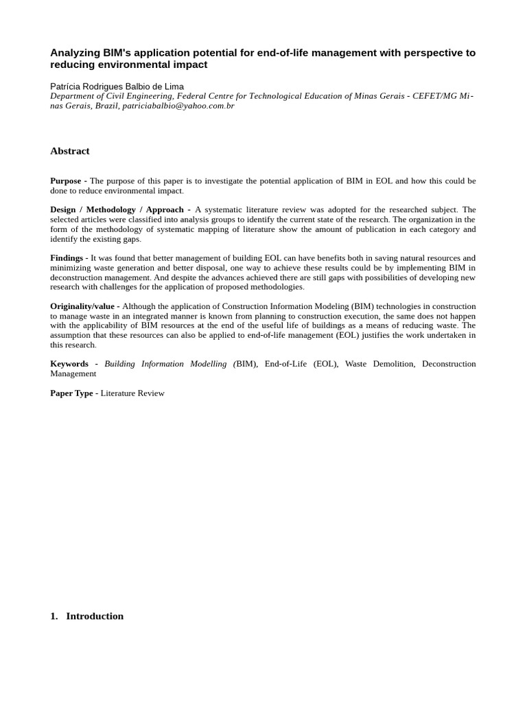 Artigo 1 - BIM - Built Environment Project and Asset Management | PDF ...