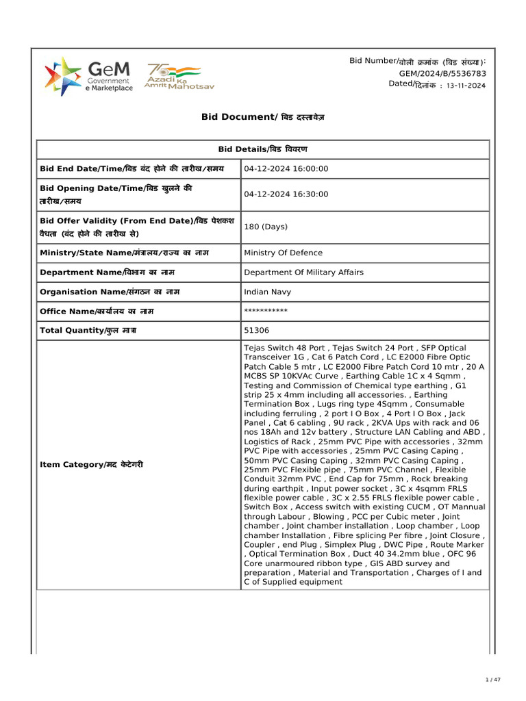 GeM-Bidding-7058336 | PDF | Electrical Connector | Pipe (Fluid Conveyance)