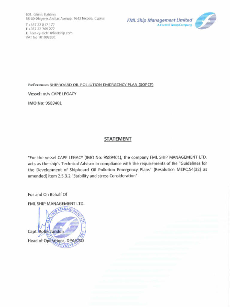 Example SOPEP Statement | PDF