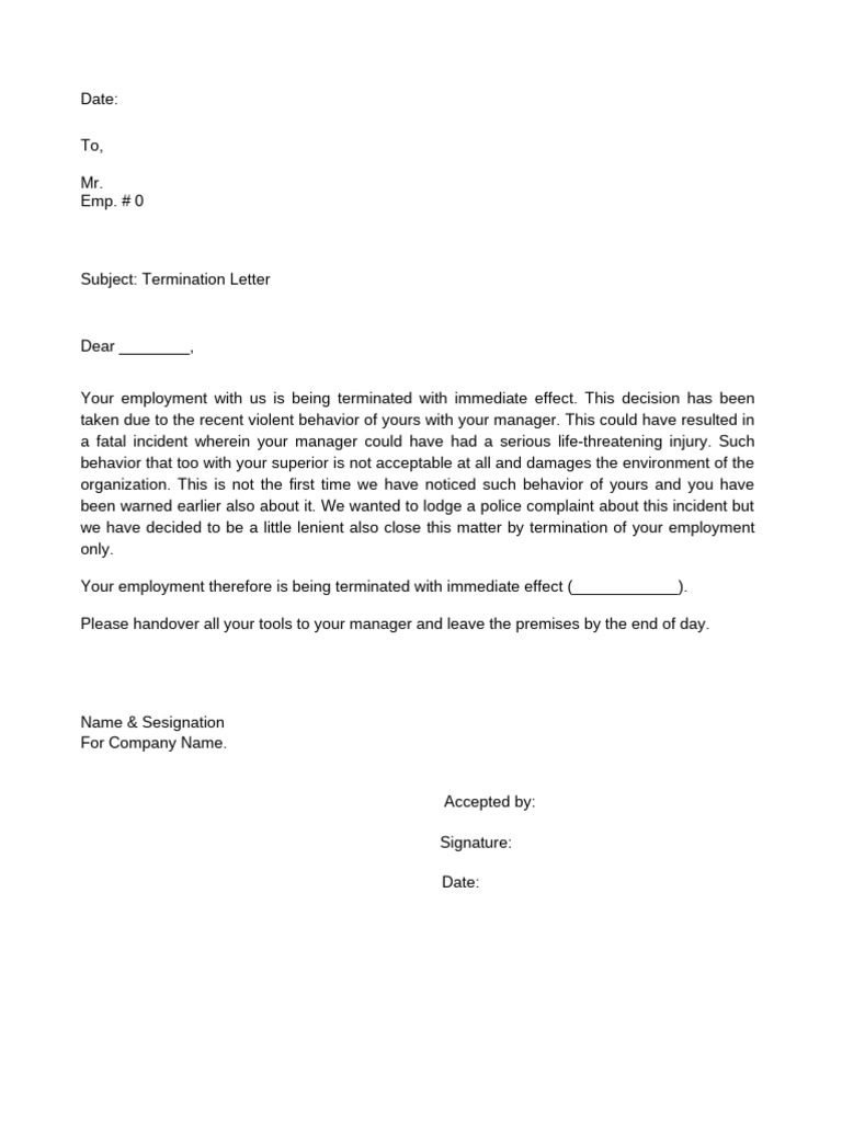 Immediate Termination Letter | PDF