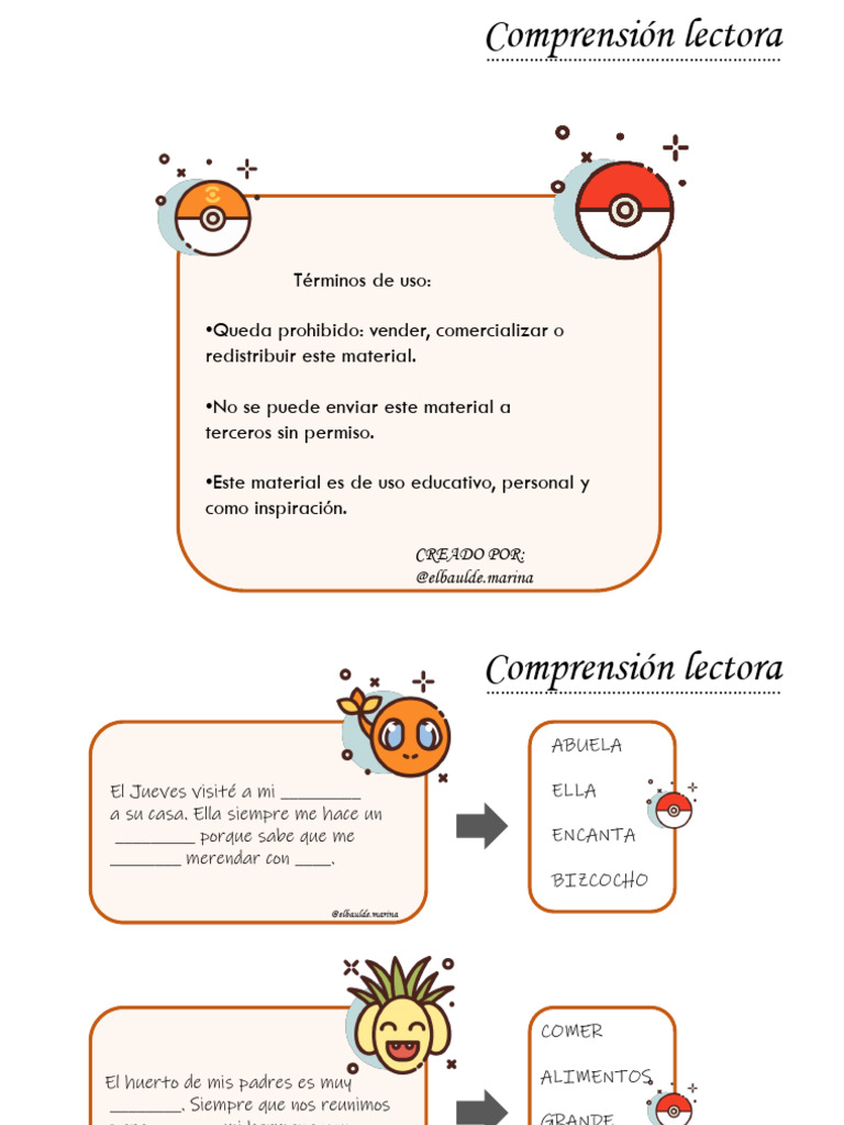 Comprensión Lectora Pokemon | PDF