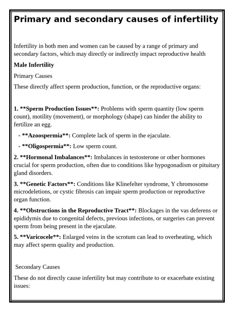 Primary and secondary causes of infertility | PDF | Infertility ...