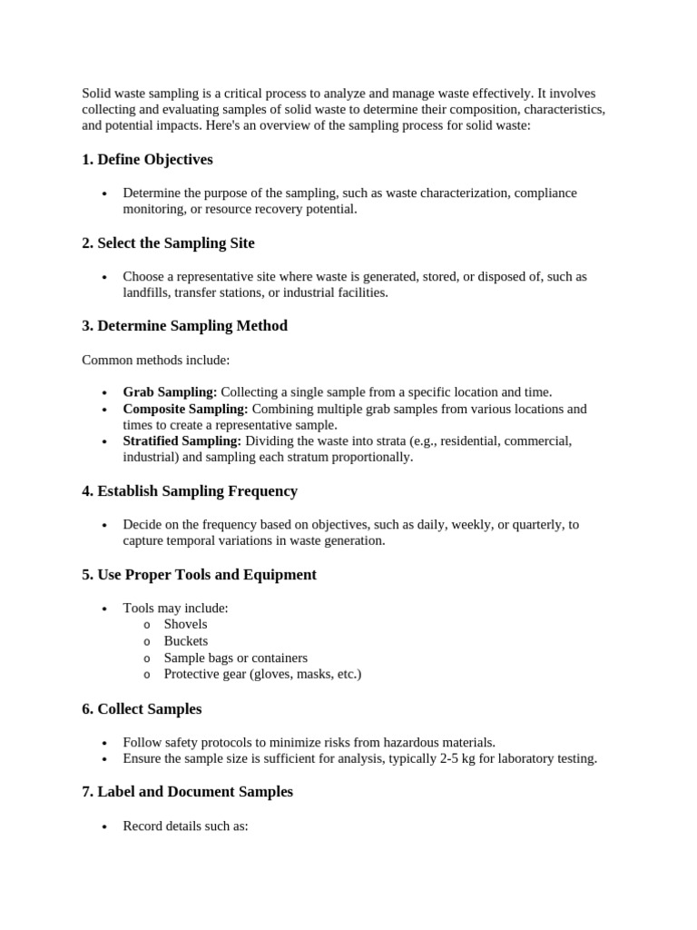 Solid Waste Sampling Is A Critical Process To Analyze and Manage Waste Effectively | PDF | Waste ...