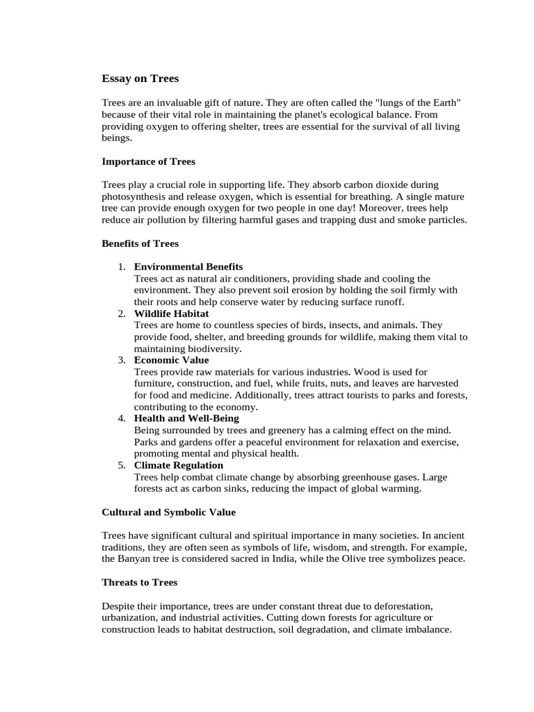 Essay on Trees | PDF | Trees | Natural Environment