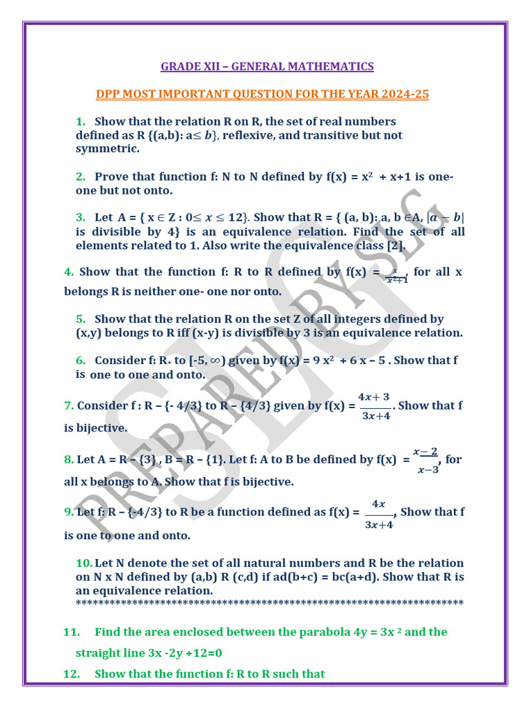 GRADE XII Important Questions (2) (2) | PDF | Function (Mathematics) | Functions And Mappings