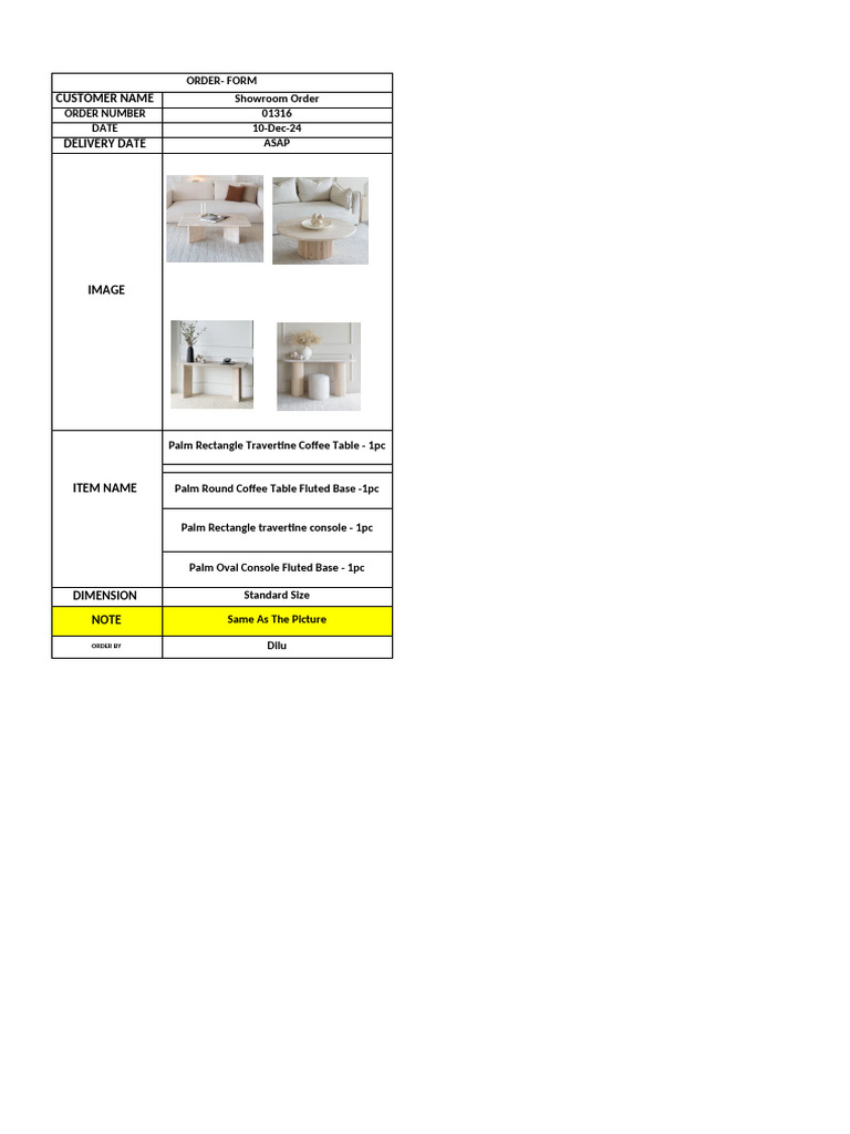 Order Form -01316- Showroom Order | PDF