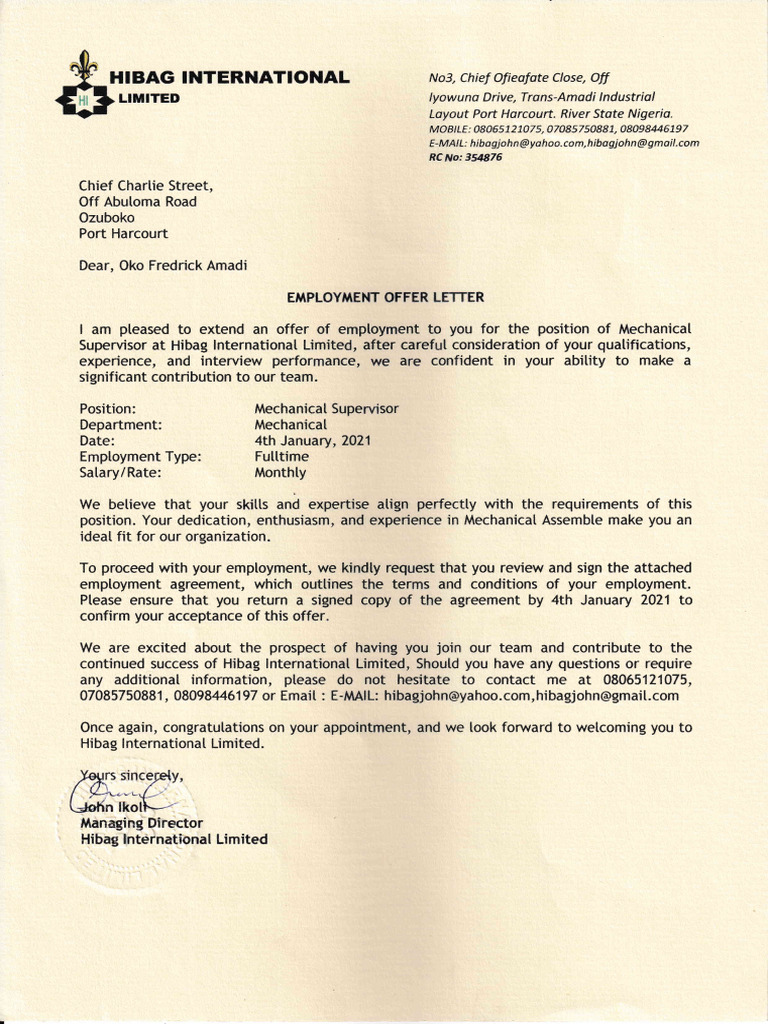7 Offer Letter - 1 | PDF