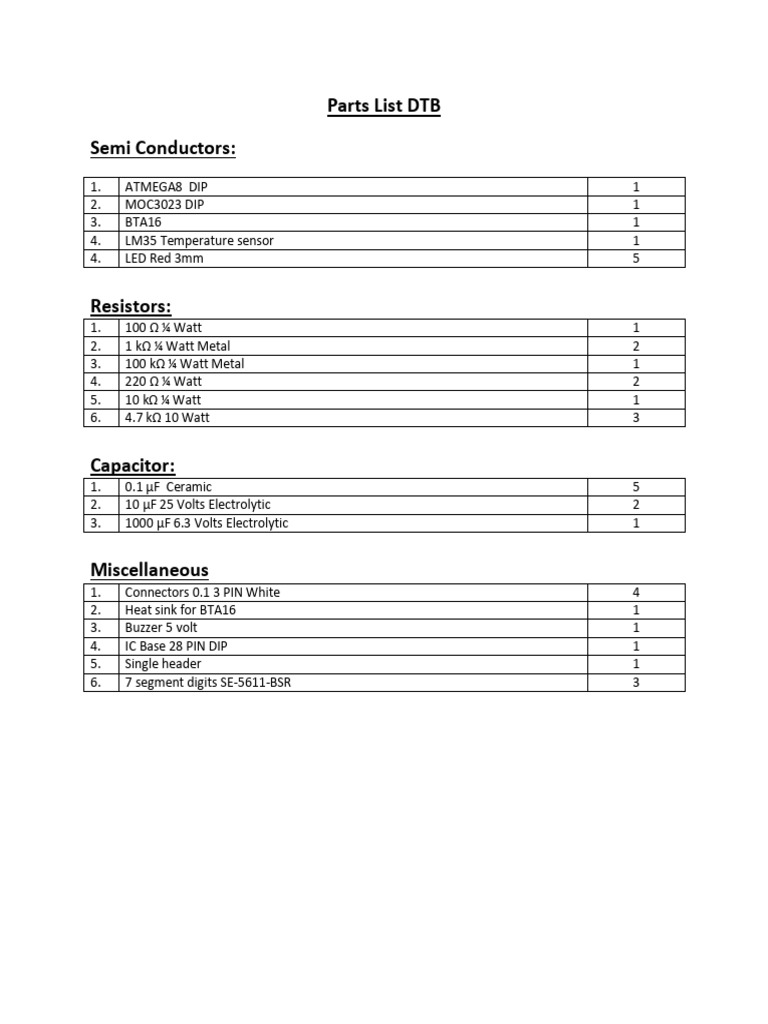Parts List DTB (2) | PDF