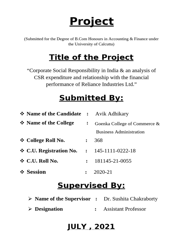 AVIK 6th SEM Project Final Submission | PDF | Corporate Social ...