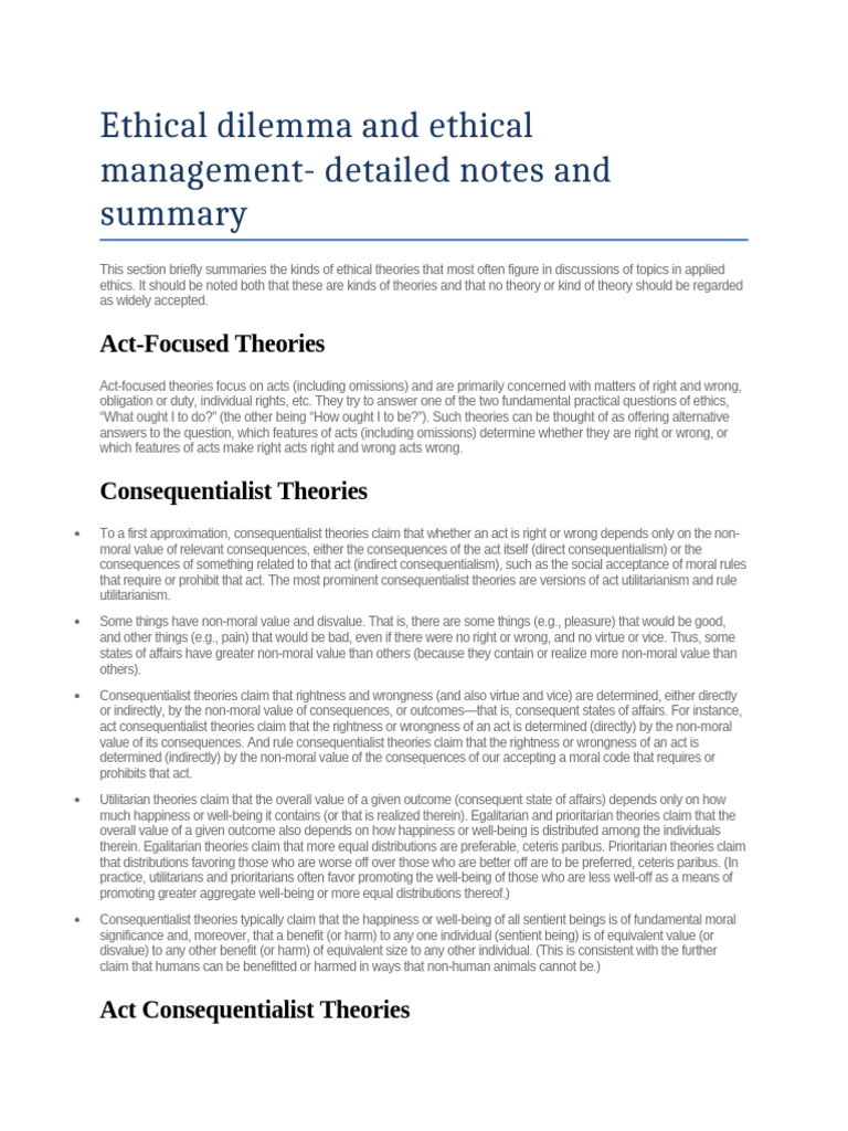 Ethical Dilemma and Ethical Management | PDF | Utilitarianism