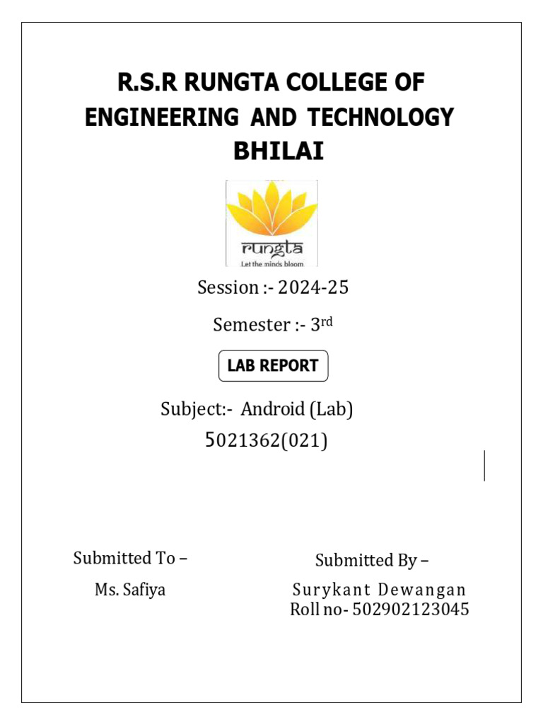 Android Lab Report - RSR Rungta 2024-25 | PDF
