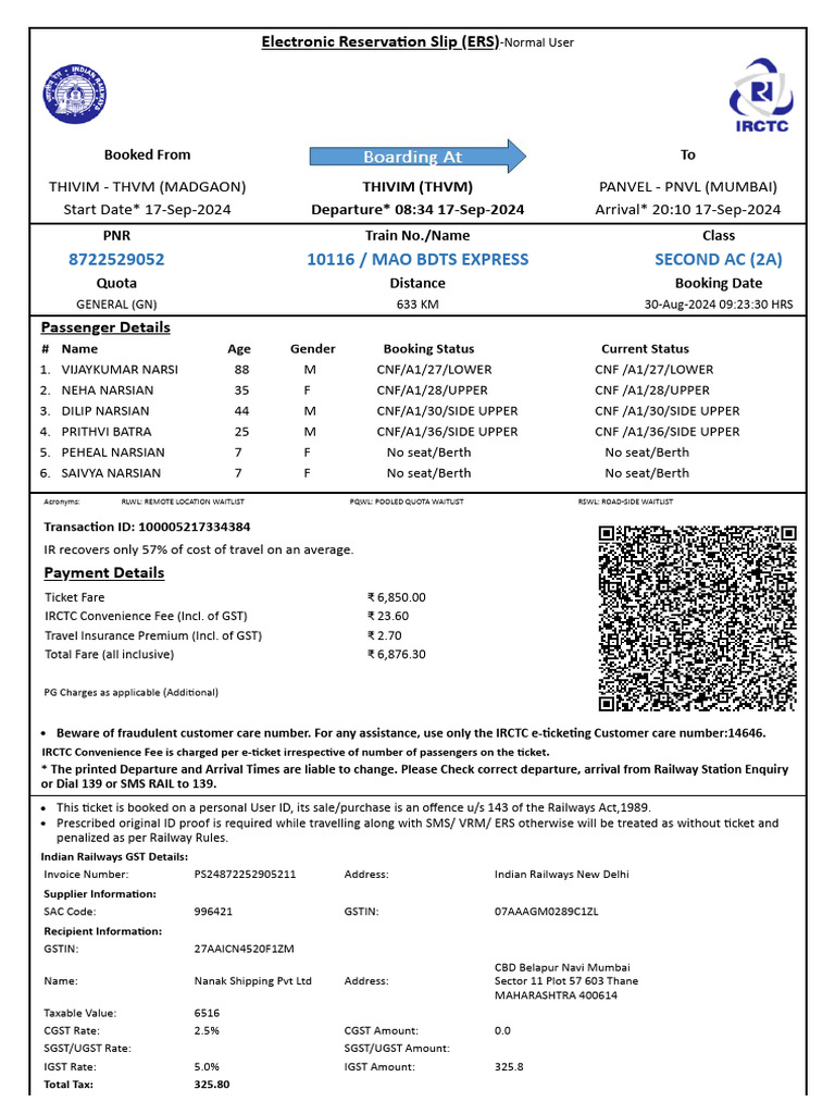 Goa to Mumbai | PDF | Identity Document | Payments