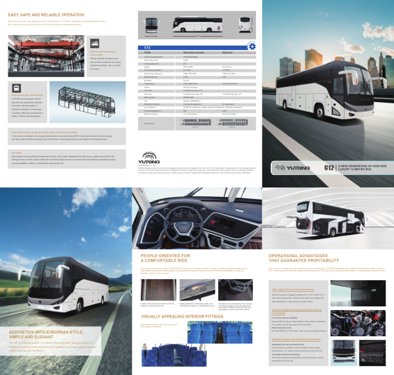 Yutong C12 Pro Bus Specifications Guide | PDF | Vehicles | Bus