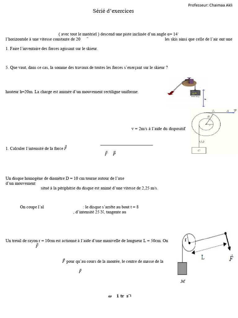 Série2 Travail Et Puissance D'une Force | PDF | Obliger | Rotation