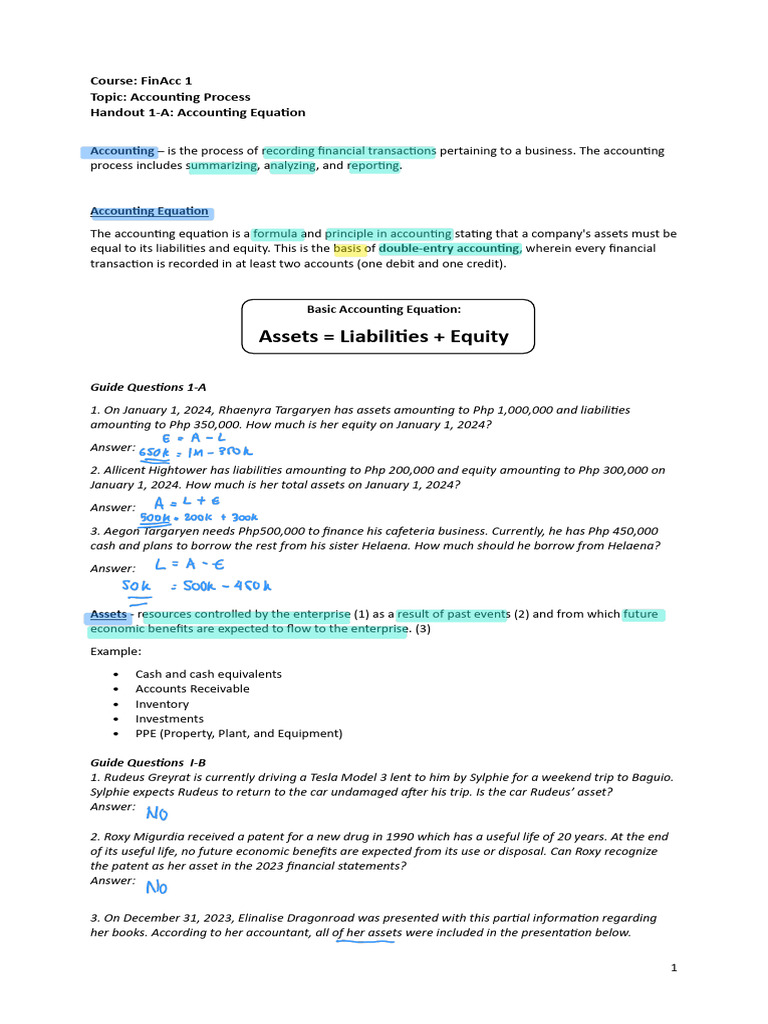 Understanding the Accounting Equation | PDF | Equity (Finance) | Debits And Credits