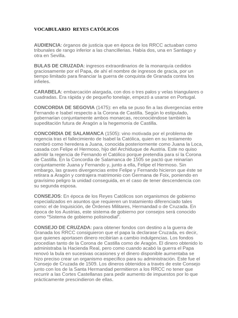 Vocabulario Reyes Catolicos | PDF | Inquisición