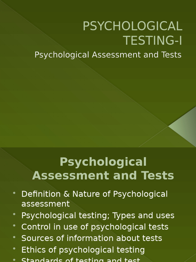 Overview of Psychological Testing Methods | PDF | Psychological Testing ...