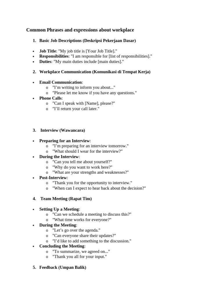 Common Phrases and expressions tema Pekerjaan | PDF | Human ...