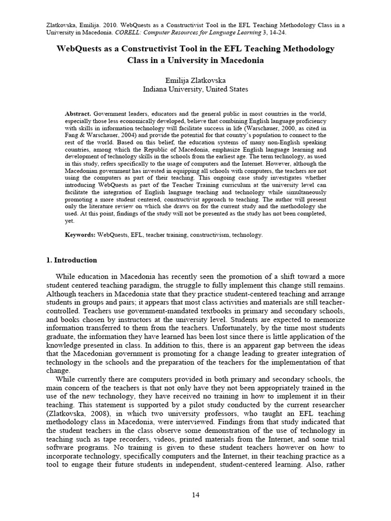 Webquests As A Constructivist Tool in The Efl Teaching | PDF | Constructivism (Philosophy Of ...