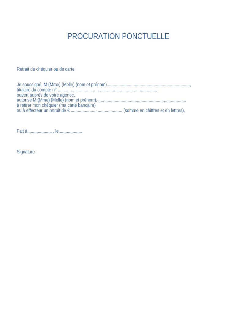 Modèle de procuration pour retrait bancaire | PDF