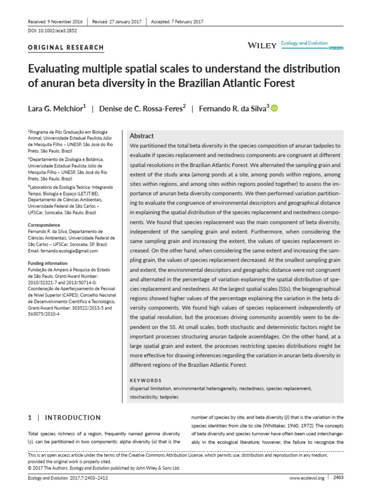 Ecology and Evolution - 2017 - Melchior - Evaluating Multiple Spatial Scales To Understand The ...