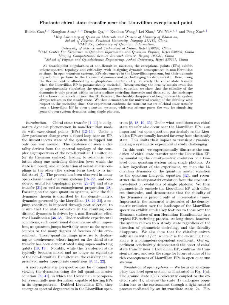 Photonic Chiral State Transfer Near The Liouvillian Exceptional Point | PDF | Eigenvalues And ...