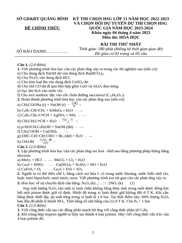 HSG 11 Qu NG Bình 2022 2023 | PDF