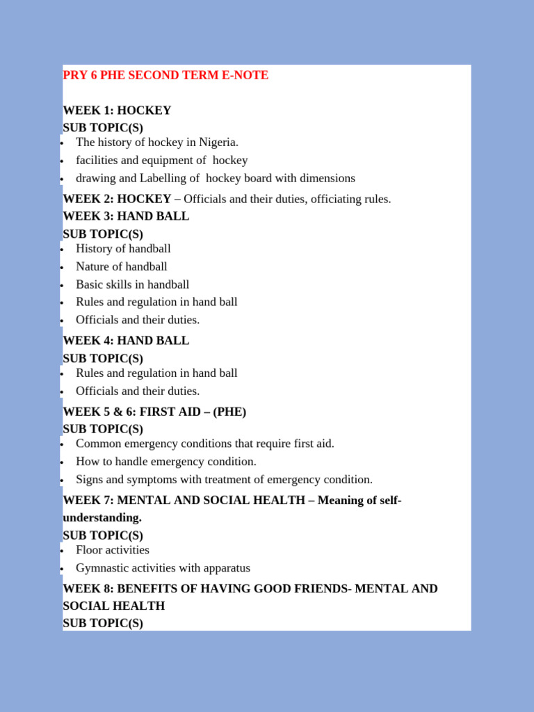 PRY 6 PHE 2nd term | PDF | Environmental Health | Wound