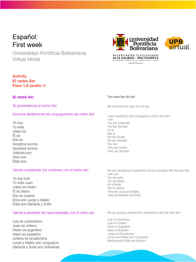 Español 1-S1-1.6 Audio 1 Transcript | PDF