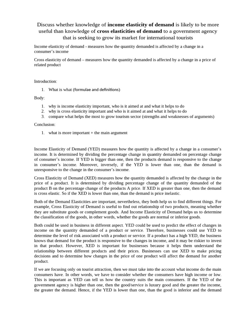 YED or XED For Tourism Attraction | PDF | Elasticity (Economics) | Demand