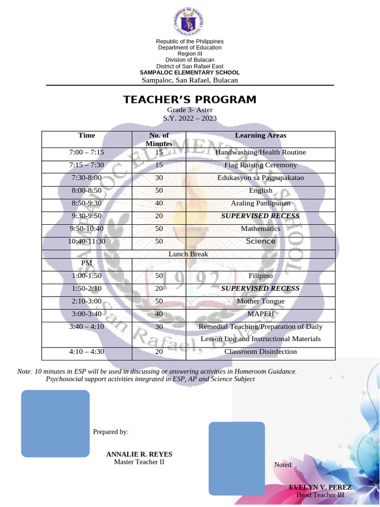 Teachers-Program-GRADE-3-ASTER-2022 | PDF | Teachers | Schools