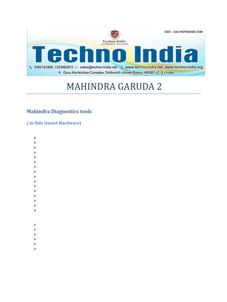 12v Usb Garuda 2 Mahindra Diagnostic Tool | PDF